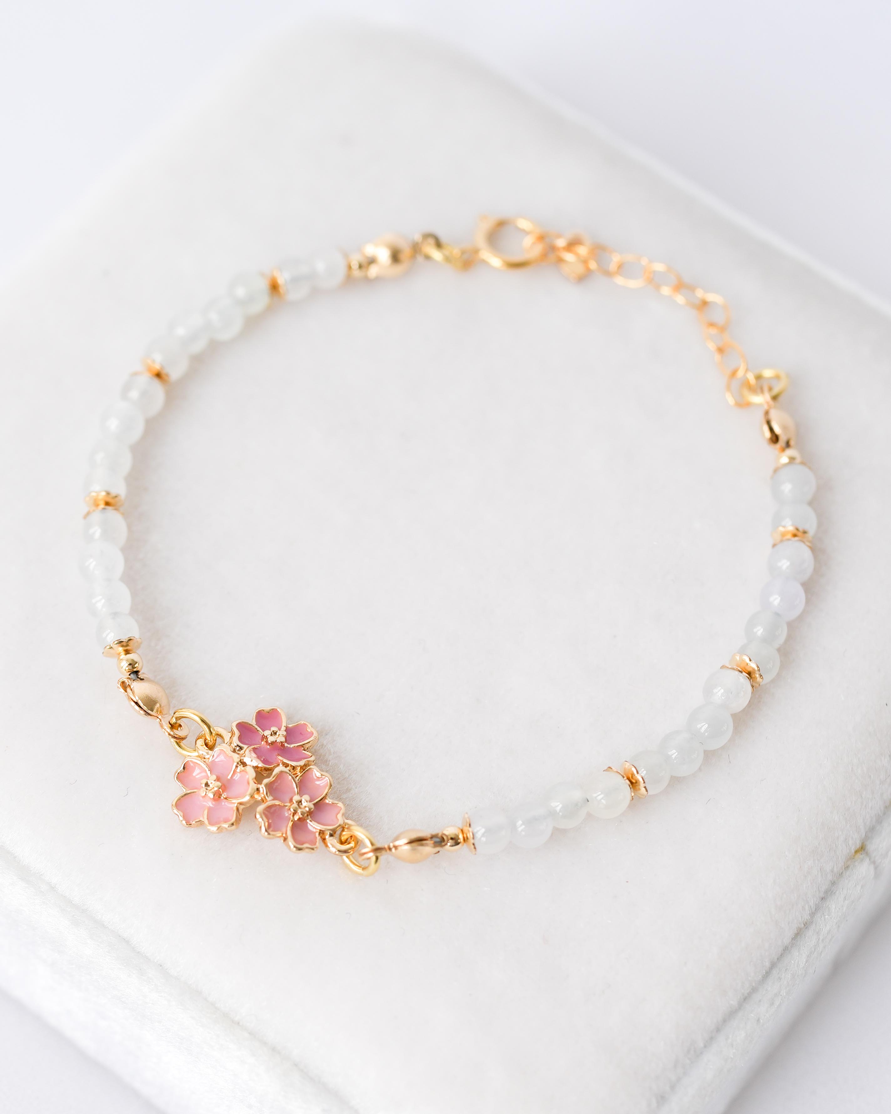 Pink Cherry Blossom White Jade Bracelet – JL Heart Online